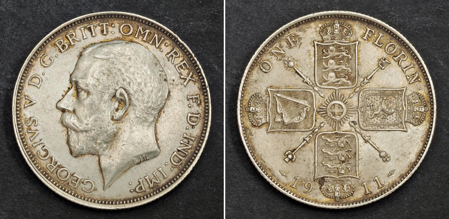 1911, Great Britain, George V. Beautiful Silver Fl ...