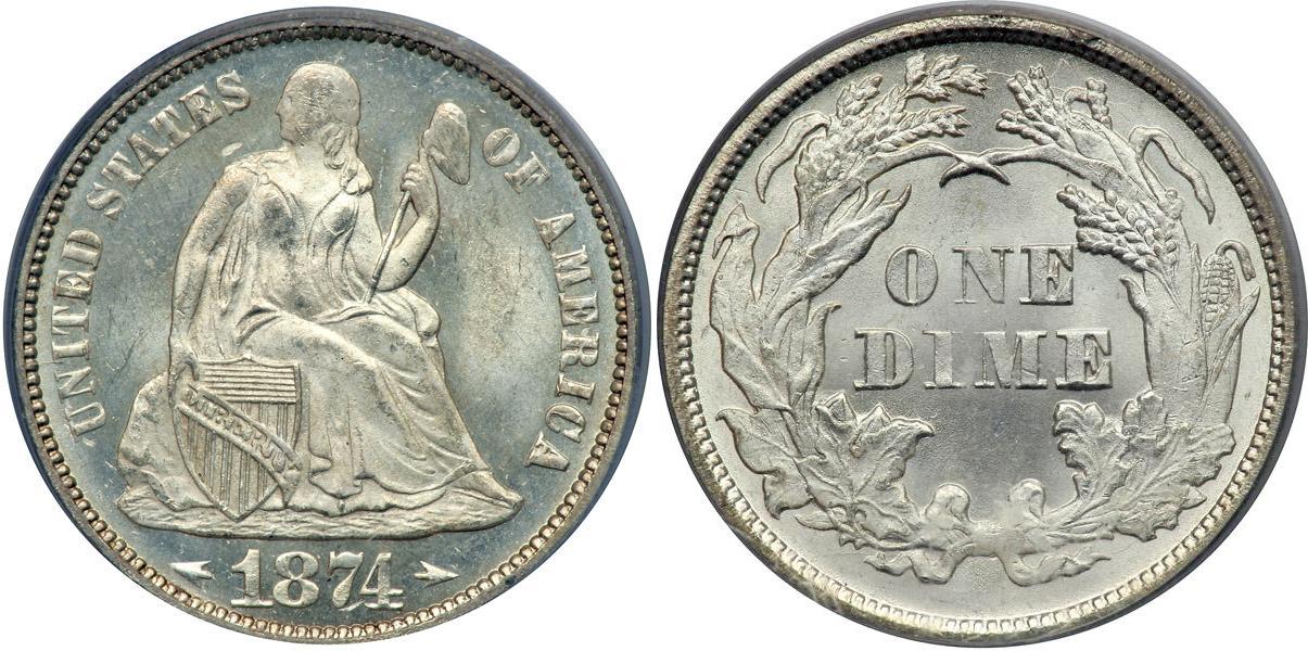 1 Dime / 10 Cent 1873-1874 USA (1776 - ) Copper/Silver | Prices & Values