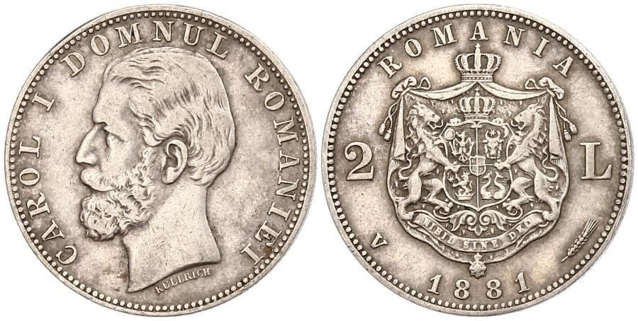 2 Leu 1881 Kingdom of Romania (1881-1947) Silver Carol I of Romania ...