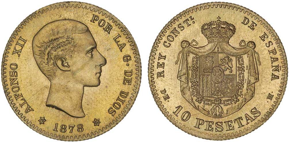 Moneda 10 Peseta Kingdom of Spain (1874 - 1931) Oro 1878 Alfonso XII of ...