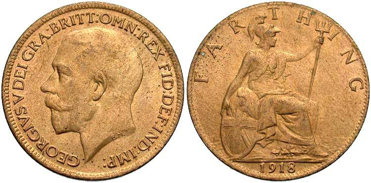 Farthing 1918 United Kingdom of Great Britain and Ireland (1801-1922 ...