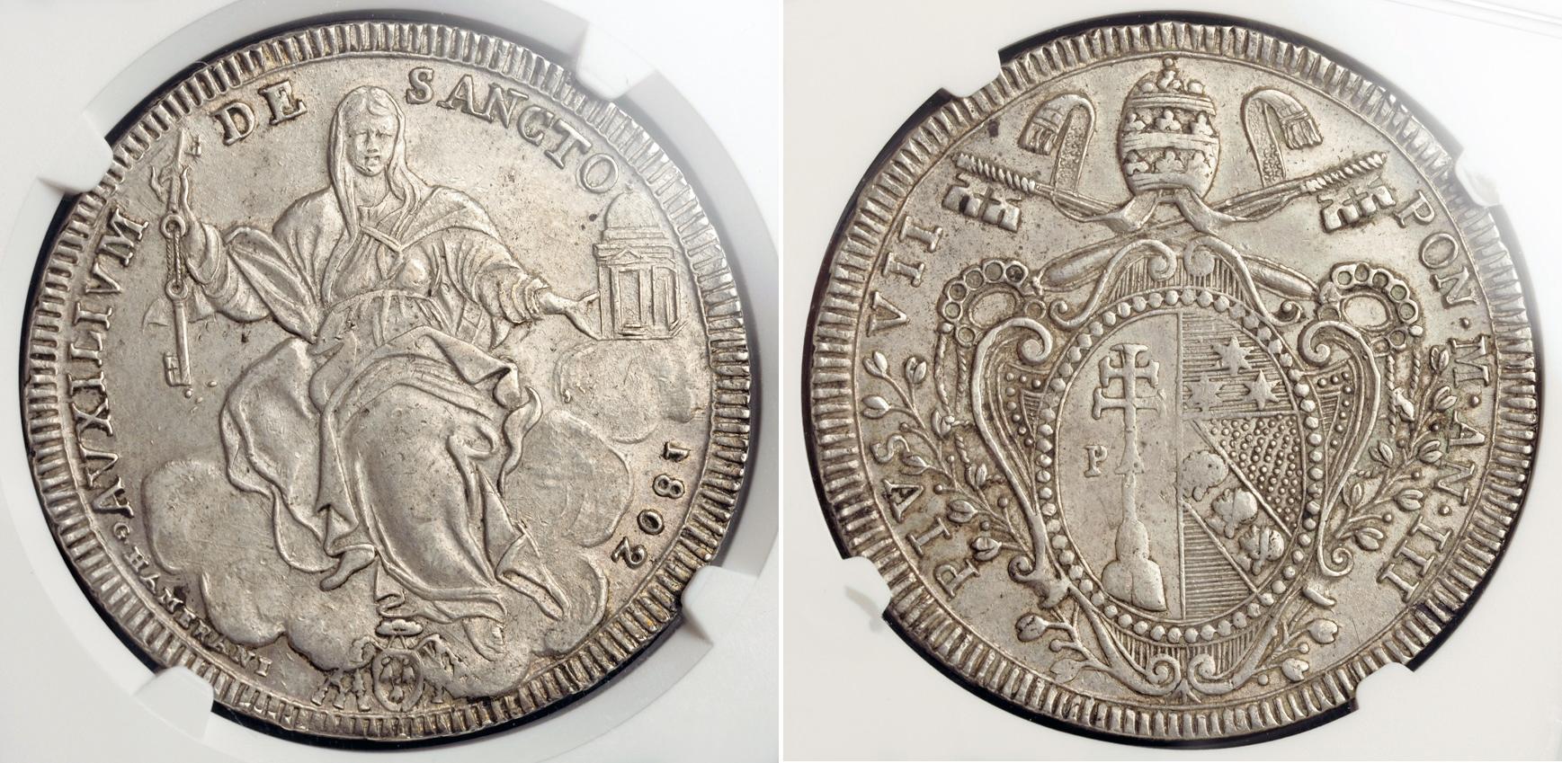 1802, Vatican, Pope Pius VII. Beautiful Large Silv ...
