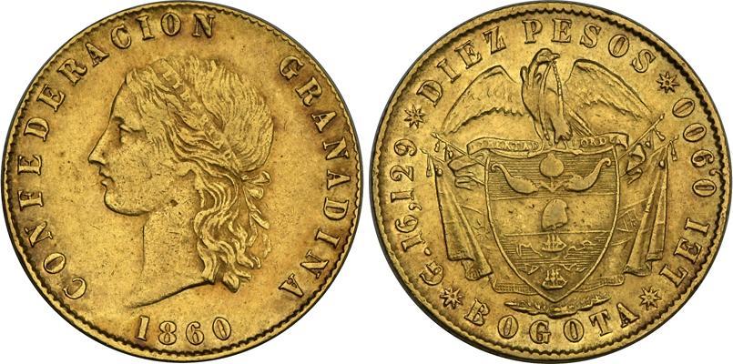 10 Peso 1860 Granadine Confederation (1858 - 1863) Gold | Prices ...