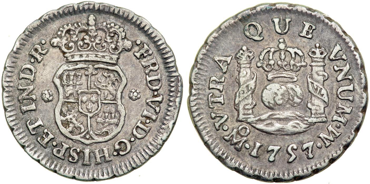 Moneda 1/2 Real Virreinato de Nueva España (1519 - 1821) Plata 1757 ...