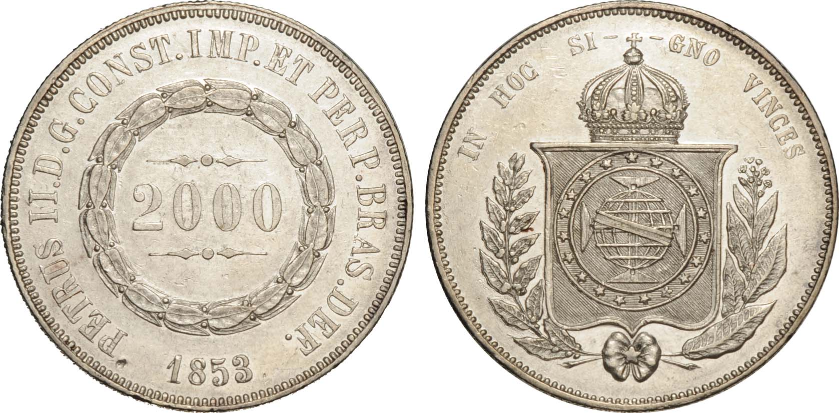 2000 Reis 1865 Brazil Silver | Prices & Values