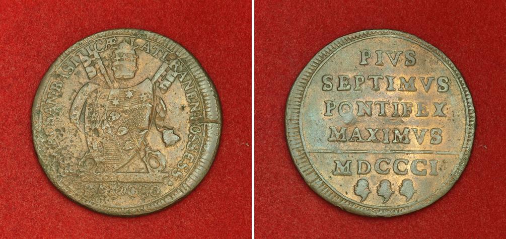 1801, Vatican, Pope Pius VII. Beautiful Copper Bai ...