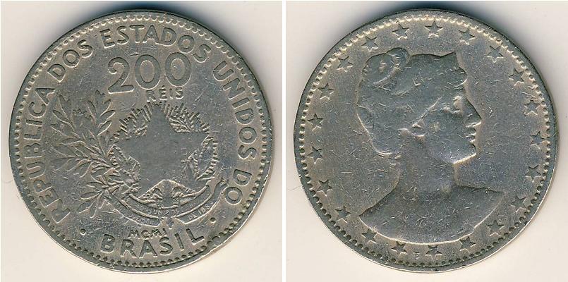 Moneda 200 Reis Brasil Níquel/Cobre 1889 precio KM-504