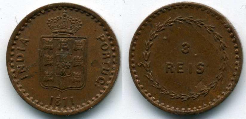 Moneda 3 Reis India portuguesa (1510-1961) Cobre 1871 precio