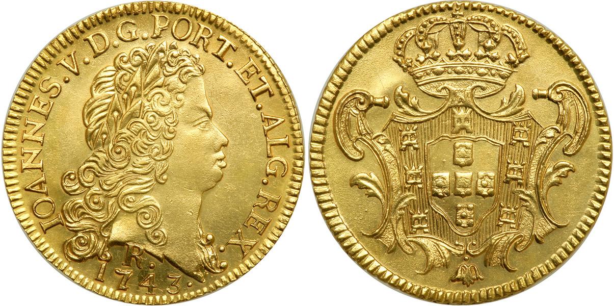 Moneda 6400 Reis Brasil Oro 1743 Juan V de Portugal (1689-1750) precio ...