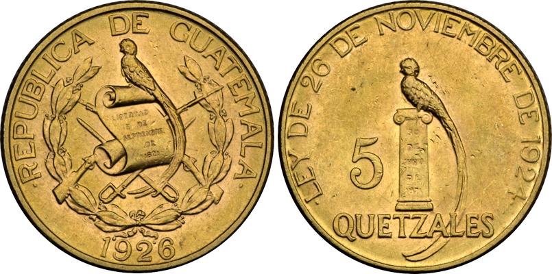Moneda 5 Quetzal 1926 KM-244 Fr-48
