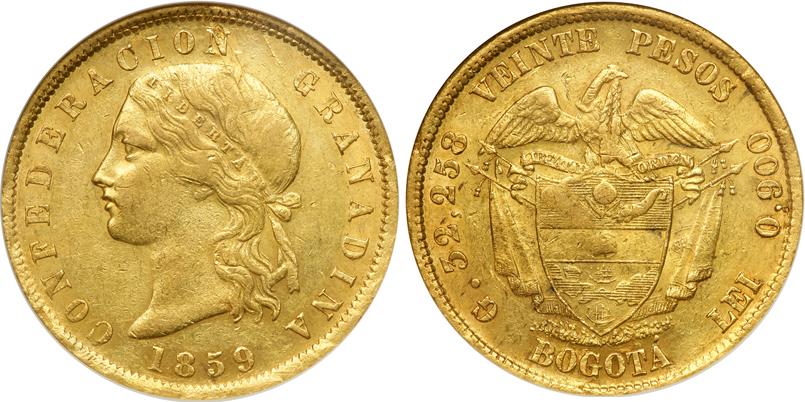 20 Peso 1859 Granadine Confederation (1858 - 1863) Gold | Prices & Values