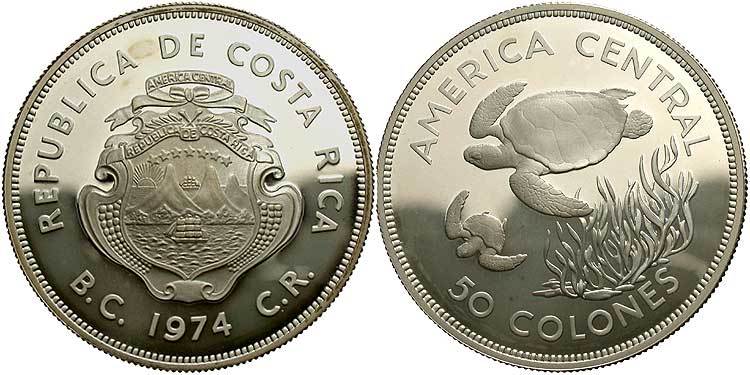 Moneda 50 Colon Costa Rica Plata 1974 precio