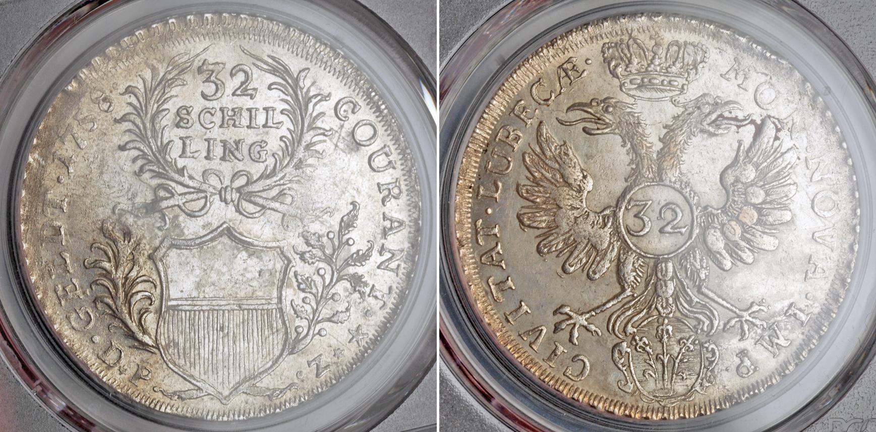 1758, Lubeck (Free City). Large Silver Gulden (32 ...