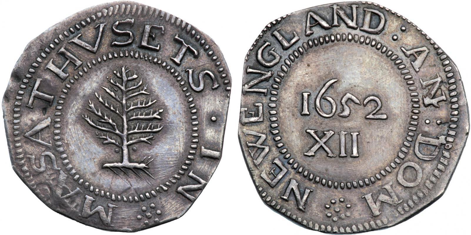 1652 Massachusetts Pine Tree Shilling Noe-1 Rarity ...